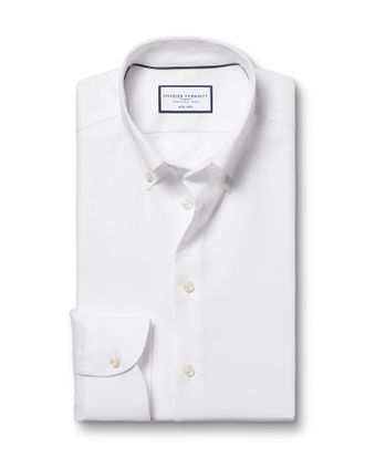 CHARLES TYRWHITT B&uuml;gelfreies Oxfordhemd mit Stretch - Wei&szlig; Knopfmanschette