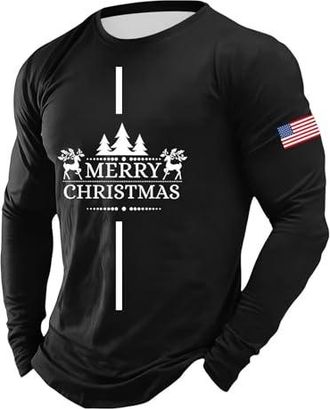 Generic T-shirt &agrave; manches longues et col rond pour les vacances, t-shirt graphique doux, d&eacute;contract&eacute;, coupe d&eacute;contract&eacute;e, chemise fantaisie, Noir, 4XL