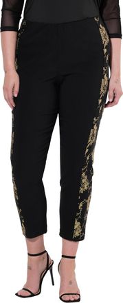 Miamoda Damen gro&szlig;e Gr&ouml;&szlig;en &Uuml;bergr&ouml;&szlig;en Plus Size Bengalinhose, schmales Bein, golderner Druck schwarz 48 843330100-48