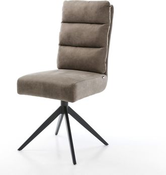 DELIFE Drehstuhl Pela-Flex Mikrofaser Taupe Vintage Kreuzgestell breit Schwarz 360&deg; drehbar Wippfunktion Taschenfederkern, Esszimmerst&uuml;hle