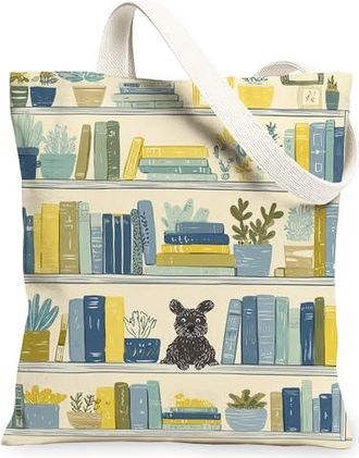 Generic Sacs fourre-tout r&eacute;utilisables en toile pour &eacute;tag&egrave;re Motif floral Printemps Vintage L&eacute;ger Lavable Bandouli&egrave;re Toile F, beige, 13x15 Inch