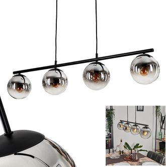 HOFSTEIN Pendelleuchte Gastor, Hängelampe aus Metall/Glas in Schwarz/Chromfarben/Klar, Leuchte im Vintage/Retro Design mit Schirmen aus Glas (Ø 15 cm), Höhe ma