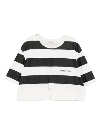 Romeo Hunte Gestreiftes Fragment T-Shirt - Wei&szlig;