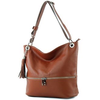 modamoda.de T143 - ital. Leder Schultertasche Umh&auml;ngetasche, Farbe:Cognac2021