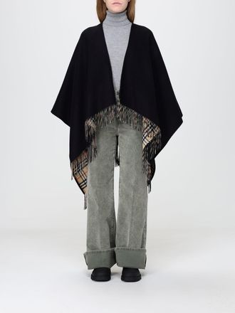 Burberry Cape en laine &agrave; motif check et bords frang&eacute;s