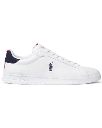 Ralph Lauren Wei&szlig;e Leder-Sneaker Heritage Court II mit Streifenakzenten in