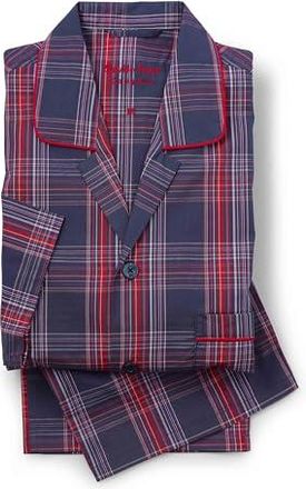 The Savile Row Company Pyjama de luxe 100 % coton doux pour homme, Carreaux de fen&ecirc;tre rouge marine, L
