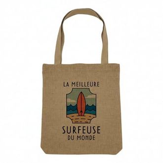 Fabulous Sac Shopping Tote Bag Aspect Lin - La Meilleure Surfeuse du Monde Surf Vacances Plage Sport - Sac de Courses Toile Epaisse 360g Beige Naturel Cabas Po