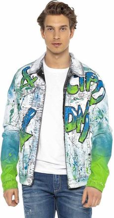 Cipo & Baxx Herren Jeansjacke CJ254 Gr&uuml;n-Blau - Stylische Denim Jacke im Modernen Streetstyle mit Farbakzenten, Prints & Used-Waschung - &Uuml;bergangsjacke f&uuml;r Alltag