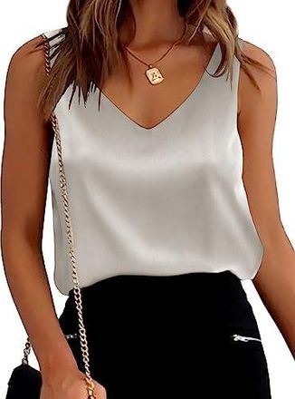 Ekouaer Femmes Débardeurs sans Manches Décontractés Camisole Supersoft pour V Maillot De Corps T-Shirt Cami Tops Gris Clair XXL