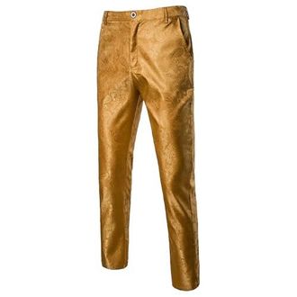 Generic Pantalon de costume &eacute;l&eacute;gant cachemire pour homme - Avec devant plat - Pantalon jacquard d&eacute;contract&eacute; - Pour f&ecirc;te de mariage - Motif floral, dor&eacute;, XXL
