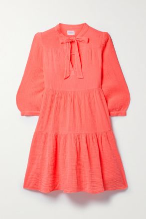 Honorine Giselle Minikleid Aus Baumwoll-seersucker Mit R&uuml;schen - Orange