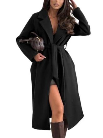 Generic Manteau en laine &agrave; manches longues pour femme, manteau dhiver uni, manteaux en laine pour femmes, manteaux longs dhiver, Noir, XXL