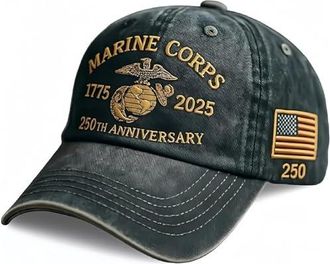 Generic Marine Corps Chapeau 250e anniversaire, casquette lav&eacute;e vintage pour homme, casquette lav&eacute;e r&eacute;glable pour 250e anniversaire de mariage, D, 7 1/4-7 7/8