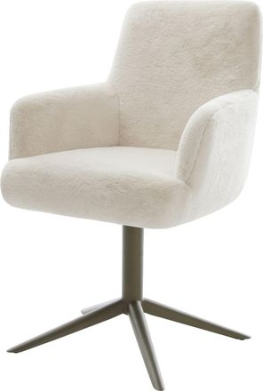 DELIFE Esszimmerstuhl Heira-Flex mit Armlehnen Fu&szlig;kreuz Effektfinish Titan Pl&uuml;sch Creme-Wei&szlig; 360&deg; drehbar Wippfunktion Taschenfederkern