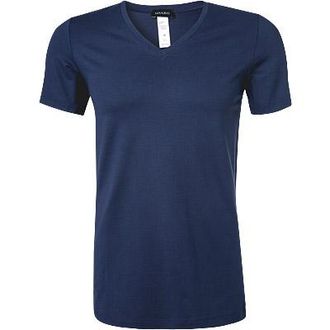 Hanro Herren T-Shirt blau Baumwolle & Mix unifarben