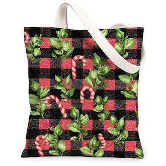 Generic Sacs fourre-tout en toile à carreaux, élégants motifs de feuilles de vacances, sacs de courses réutilisables, modernes, chics, légers, lavables à lépa