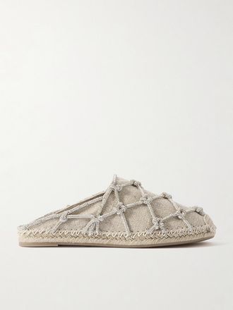 Valentino Garavani Espadrille-mules Aus Leinen Mit Kristallen - Neutral