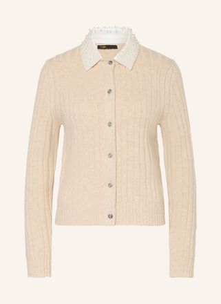 Maje Strickjacke Mit Abnehmbarem Kragen Und Schmuckperlen beige