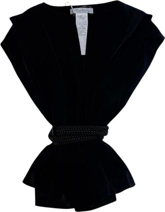Max Mara Femme, Tops, Noir, Taille: 38 FR Mxmabete Belted V-neck Blouse