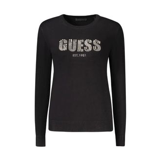 Guess Femme, Pulls, Noir, Taille: 42 FR Pull Noir en Viscose pour Femme avec Broderie en Strass