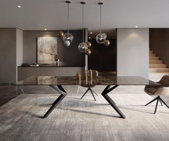 DELIFE Esstisch Edge 300x100 Keramik Emperador Extra Lucidato Dunkelbraun Zenthara kantig Metall Schwarz, Esstische