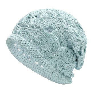 ZLYC Damen Beanie-Mütze, Häkelblau, Einheitsgröße