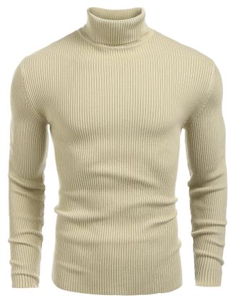 Coofandy Pullover für Herren Rollkragenpullover Winter Warm Slim fit Longsleeve Freizeit Rollkragen Männer Pullover Khaki L