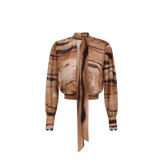 Elisabetta Franchi Chiffon-Bluse mit Tigerprint - - Blouses & Shirts - Damen - Braun - L