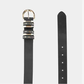Pinko Womens Leather Belt With Studs Black