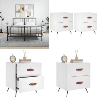 vidaXL Tables de chevet 2 pcs blanc 40x35x47,5 cm bois ding&eacute;nierie - Table De Chevet - Meuble De Chambre - Armoire De Chevet - Commode - Design Moderne