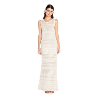 Akep Femme, Robes, Beige, Taille: 42 FR Robe Longue Ray&eacute;e Sans Manches