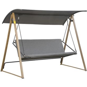 OUTSUNNY Balancelle de jardin 3 places design contemporain auvent r&eacute;glable textil&egrave;ne polyester gris acier aspect bois