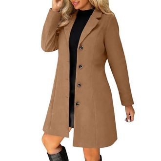 Generic Manteaux en laine pour femme - Col à revers cranté - Simple boutonnage - Mélange de laine - Mi-long - Élégant - Trapèze - Tendance dhiver - Vestes int