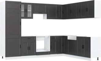 vidaXL 14-tlg. K&uuml;chenschrank-Set Porto Schwarz Holzwerkstoff Vidaxl