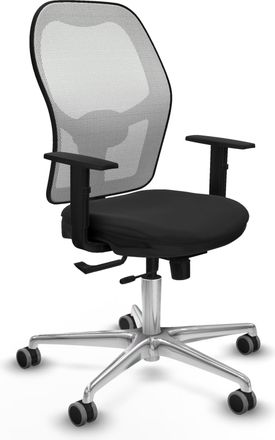 Piqueras y Crespo Schwarzer Drehstuhl mit 1D-Armen, h&ouml;henverstellbare Lendenwirbelst&uuml;tze, ausgestattet mit Syncro/Traslack und eingespritztem Schaum. Mit Rollen von 65 