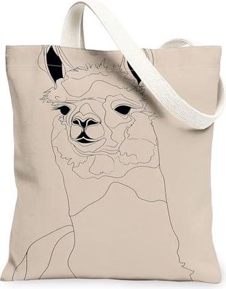Generic Sacs fourre-tout en toile dalpaga, design animal minimaliste, sacs r&eacute;utilisables, &eacute;l&eacute;gants et &eacute;cologiques, l&eacute;gers et lavables, beige, 13x15 Inch