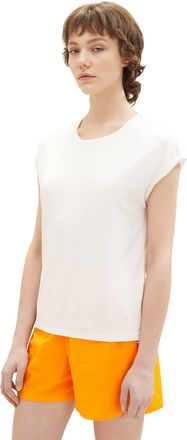 Tom Tailor Damen Loose Fit Basic T-Shirt aus Viskose, cloud off white, S