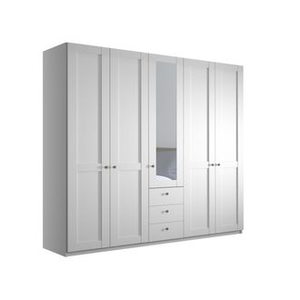 Wiemann Landhausstil Kleiderschrank, Schlafzimmerschrank, Dreht&uuml;renschrank, Holz, Wei&szlig; mit Spiegel, Breite 250cm