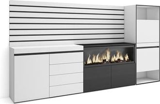 Skraut Home | Sideboard, Kommode | Aufbewahrungsschrank | 274x145x35 cm | Für Schlafzimmer, Zimmer | Elektrokamin XXL | Kommode mit Schubladen | Schuhschrank | Mo