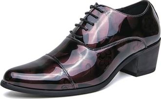 Generic Chaussures à talons hauts classiques à bout pointu pour homme en cuir verni à lacets Derby Oxford Chaussures noires tendance, rouge vin, 41 1/3 EU