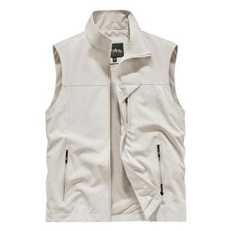 Generic Gilet dext&eacute;rieur l&eacute;ger pour homme, col montant | Gilet de travail respirant sans manches avec fermeture &eacute;clair int&eacute;grale | pour le camping, beige, L
