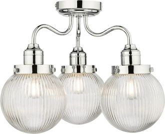 D&auml;r Lighting Dar Tamara Plafonnier semi-encastr&eacute; &agrave; 3 lumi&egrave;res pour salle de bain, chrome poli, verre nervur&eacute; IP44
