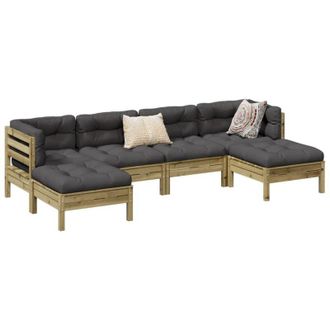 vidaXL vidaXL Salon de jardin 6 pcs avec coussins bois de pin impr&eacute;gn&eacute;