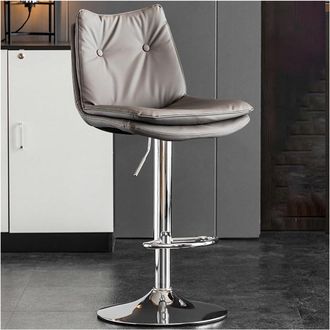 Generic Verstellbarer Drehhocker mit R&uuml;ckenlehne, Tresenstuhl aus PU-Leder, Fu&szlig;st&uuml;tze f&uuml;r K&uuml;cheninsel, Essbereich, Pub, Caf&eacute;, Fr&uuml;hst&uuml;cksecke