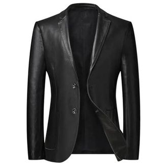 Generic Blazer en cuir synthétique pour homme, coupe ample, légère et confortable, Noir, 5XL
