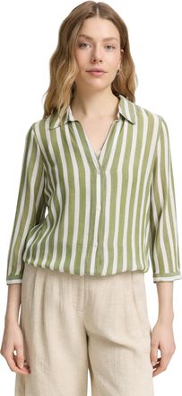 Tom Tailor Damen 1047179 Regular Fit Bluse in Knitter-Optik, 38493-Green Off White Stripe, 34