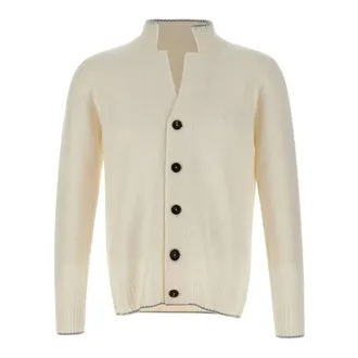 Eleventy Homme, Pulls, Blanc, Taille: XL Cardigan en laine c&ocirc;tel&eacute;e