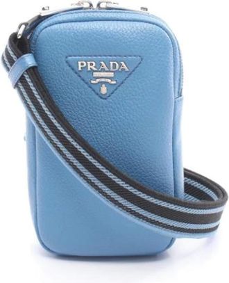 Prada unisex, Pre-owned, Bleu, Taille: ONE Size Sac bandouli&egrave;re en cuir Pre-owned