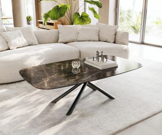 DELIFE Couchtisch Edge Boot 140x80 cm Keramik Emperador Extra Lucidato Dunkelbraun Sarity Metall Schwarz, Couchtische